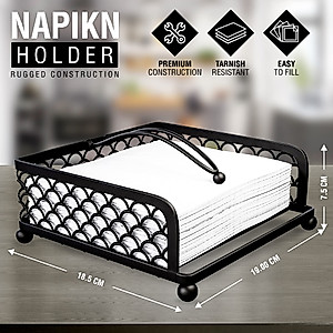 JME Fashion Napkin Holder, Square Black Flat Holders for Table, Dining Table, Kitchen Counter, Desktop. Black Kitchen & Dining Accessories, Napkin Dispenser with Flat Iron Holder, Indoor & Outdoor