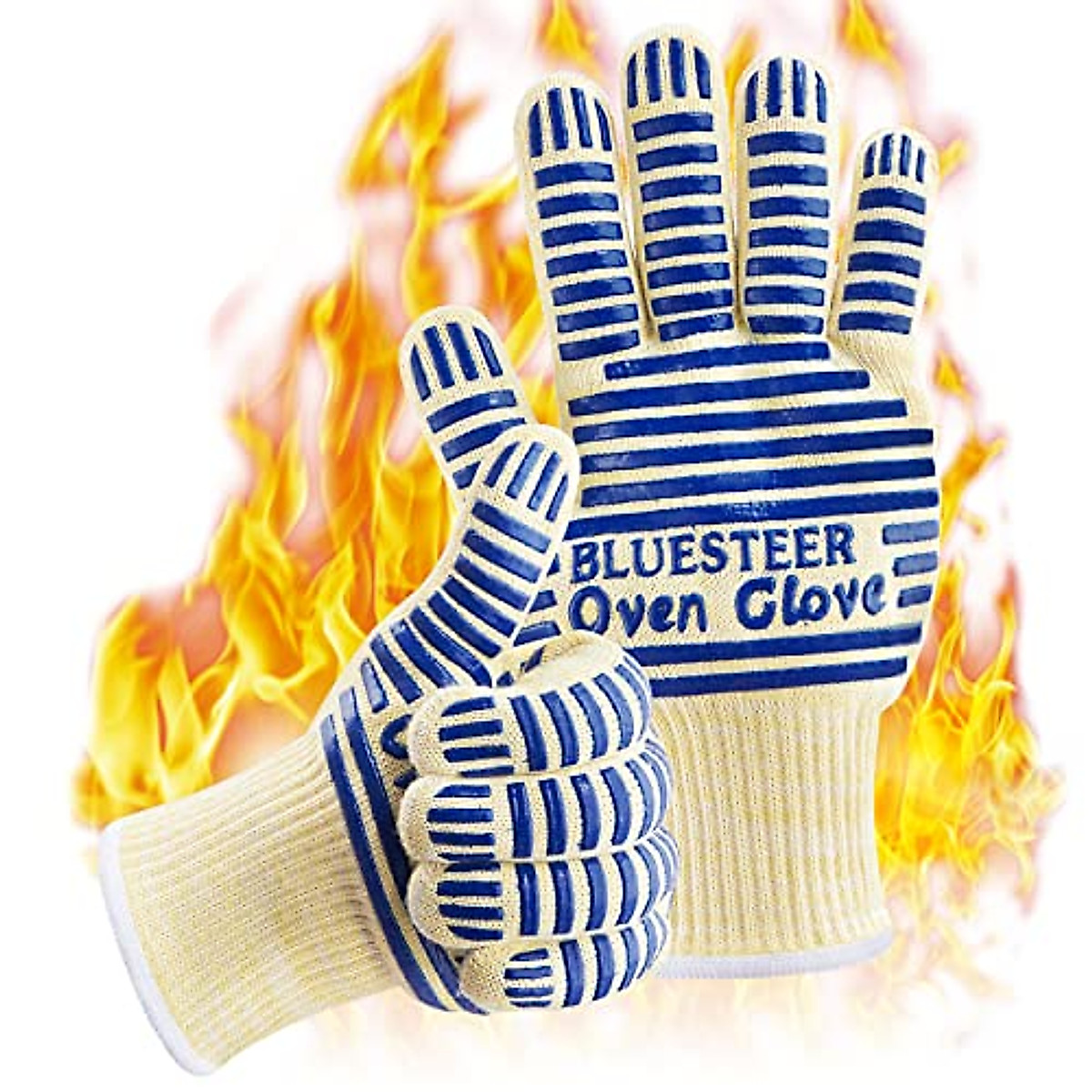 Oven Gloves, Heat Resistant 540 Degrees Grilling Gloves, Hot Surface Handler Non-Slip Silicone Oven Mitts with Fingers, BBQ Gloves for Cooking/Kitchen/Baking, Pack of 2