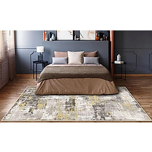 vivorug Washable Rug, Ultra Soft Area Rug 8x10, Non Slip Abstract Rug Foldable, Stain Resistant Rugs for Living Room Bedroom, Modern Fuzzy Rug (Yellow, 8'x10')