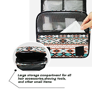 YPPAHHHH Ethnic Aztec Hanging Toiletry Bag,Geometric Travel Cosmetic Bag Makeup Organizer Case Pouch Portable Wash Bag with Hook for Women Girls Men