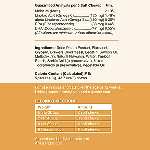 Salmon Oil for Dogs - 60 Soft Chew Omega Treats for Skin and Coat - Fish Oil Blend of Essential Fatty Acids, Omega 3 and 6, Vitamins, Antioxidants and Minerals - Made in USA