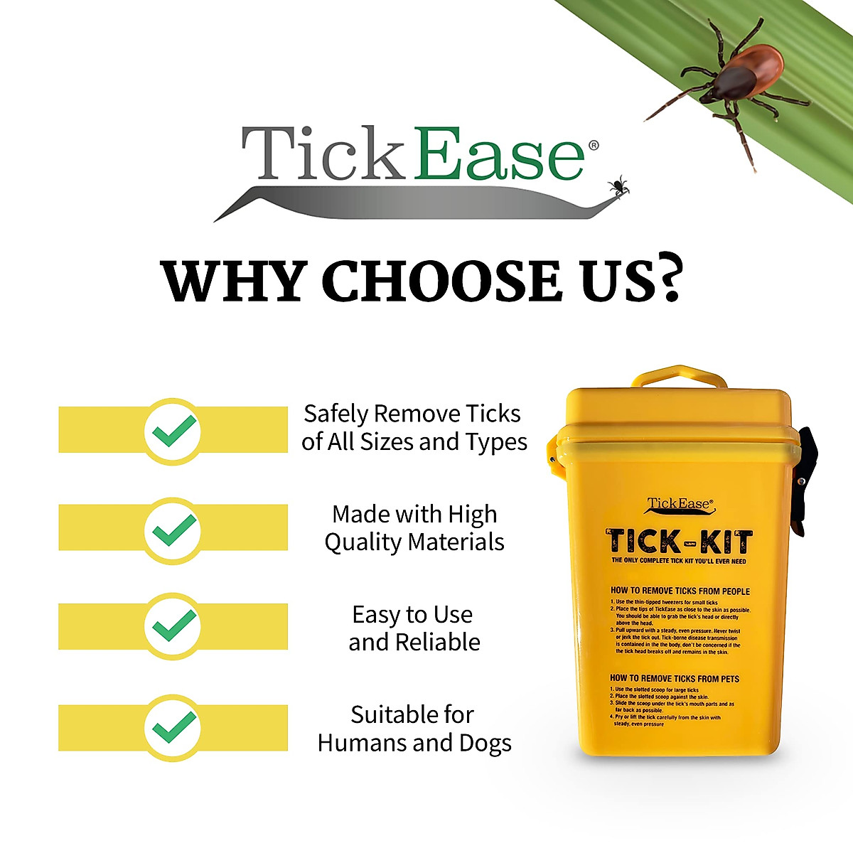 TickEase Tick Kit, Tick Removal Kit for Humans & Pets, First Aid Tick Removal Kit Tick Tweezers, Magnifier, Tick Testing Instructions, Antibiotic Ointment Packets, & More