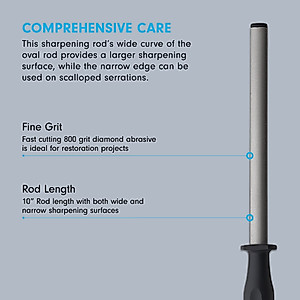 Messermeister 10” Diamond Oval Sharpening Rod - Knife Sharpener - Fast-Cutting 800 Grit Diamond Abrasive - Ergonomic Handle & Non-Marking Tip