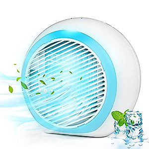 AUBNICO Portable Air Conditioner, Rechargeable Evaporative Air Conditioner with Low Noise 3 Speeds 6 Colors LED Light, Multifunctional Air Cooler with Handle for Home, Office and Room, 1, Blue