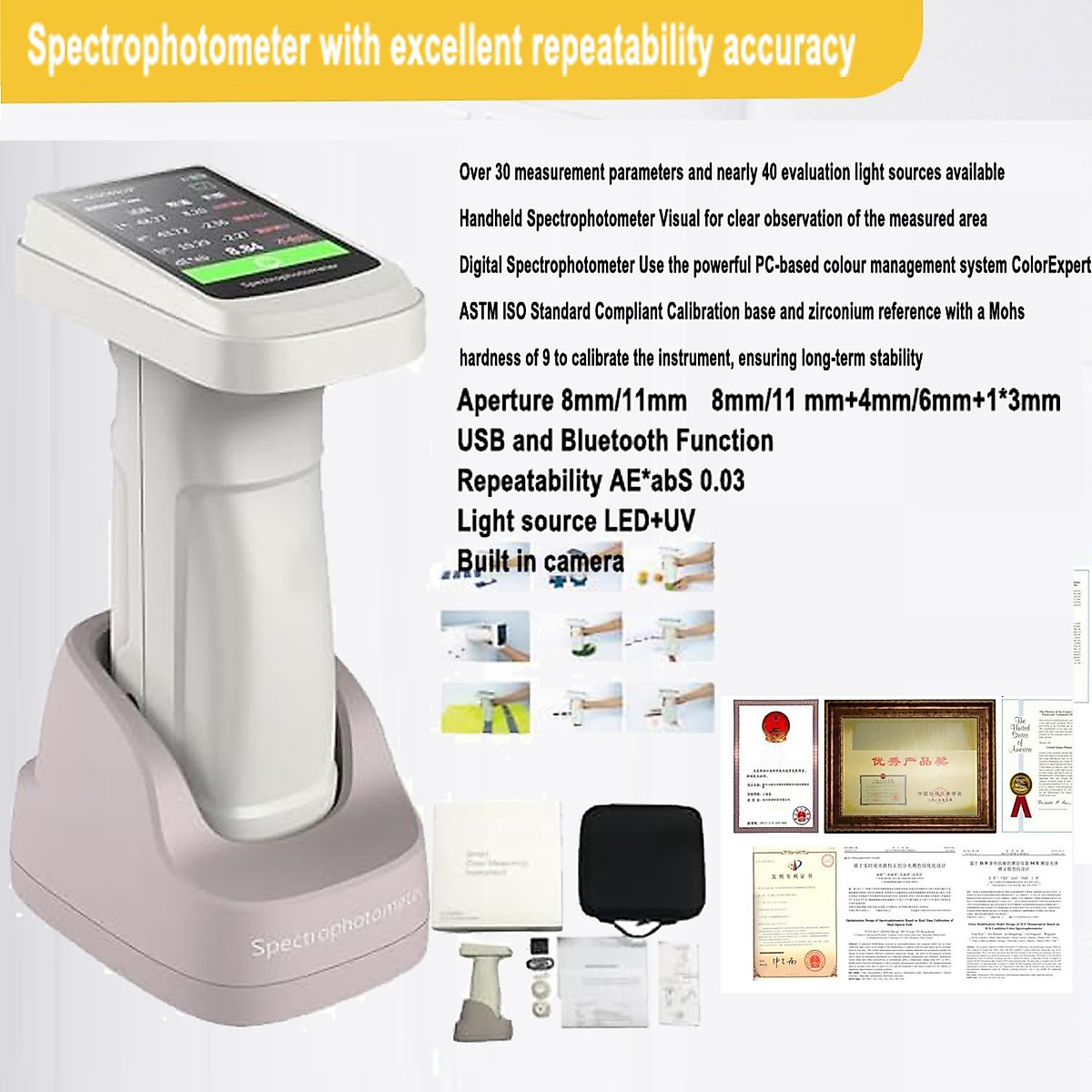 VTSYIQI Spectrophotometer Paint Spectrophotometer Handheld Spectrophotometer Colorimeters for Car Paint Printing Paint with Ultra-high Repeatability Accuracy 0.03 Storage 10000 Data APP Mass Stirage