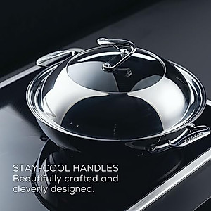 Circulon Clad Stainless Steel Wok/Stir Fry with Glass Lid and Hybrid SteelShield and Nonstick Technology, 14 Inch - Silver