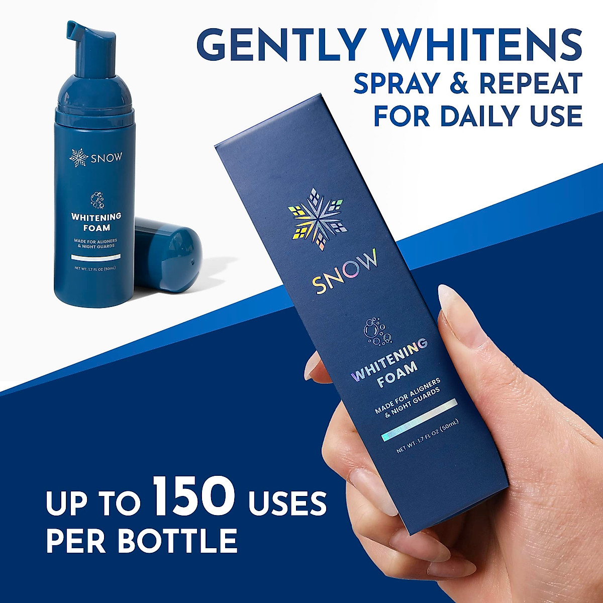 SNOW Teeth Whitening Foam - Gentle Teeth Whitening for Aligners and Night Guards Cloud-Like Spray Foam, Oral Personal Care with Hydroxyapatite and Arginine for The Teeth Enamel, 1.7fl. oz.