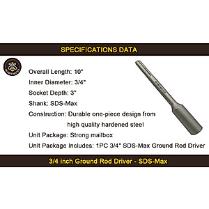 BEEMEEMASTER 3/4 Inches SDS MAX Ground Rod Driver Socket for Rotary Hammer Drill, Drive 3/4 in. Ground Rods Rebars