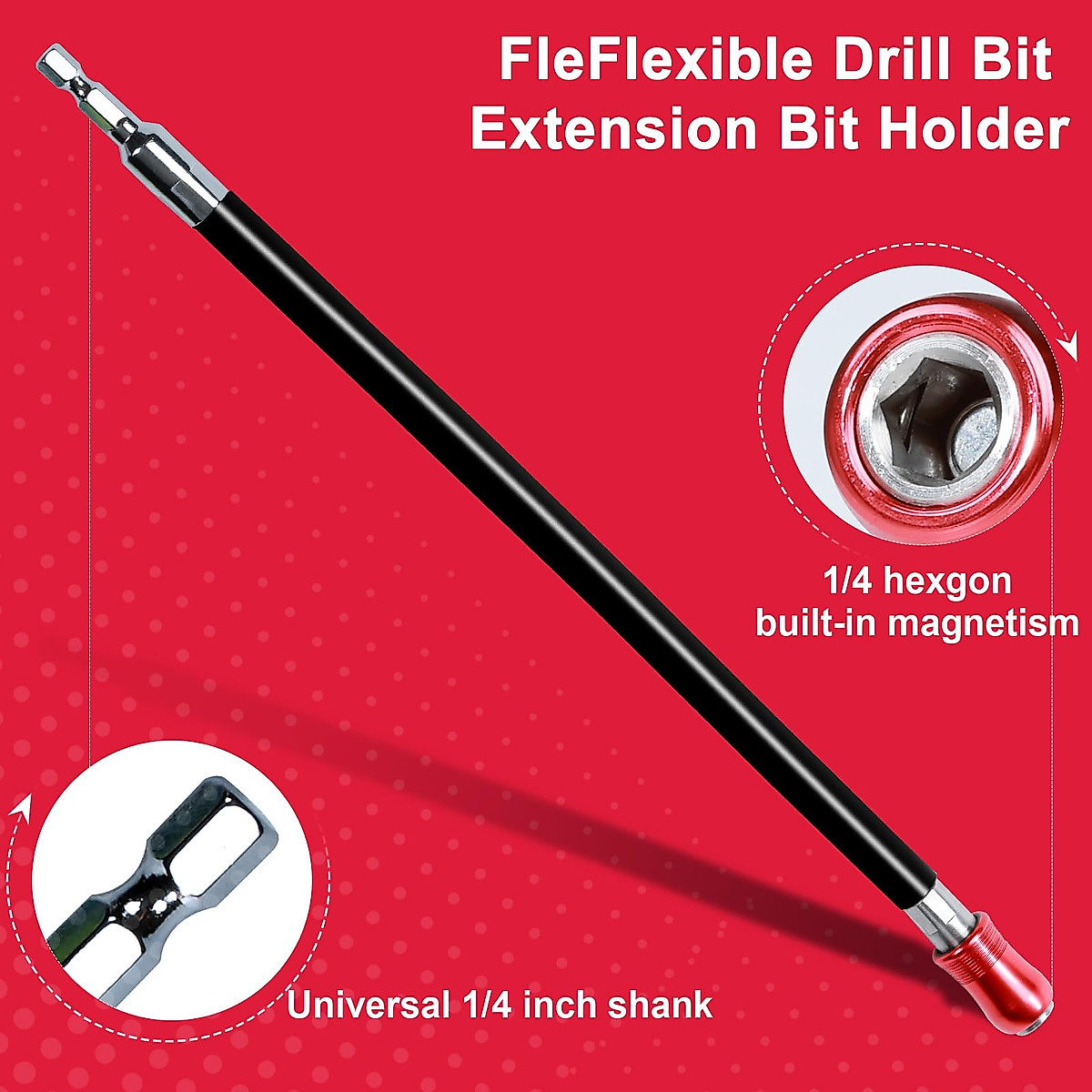 Geinxurn Flexible drill bit Extension Screwdriver Bit Holders, 1PACK 12Inches Flex Shaft Extension Socket Drill Bit Holder Hex Shank Quick-Change Drill Bit Guide with 10PC Screwdriver Bits