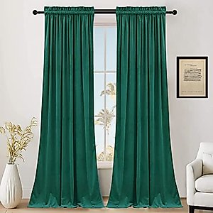 SMILETIME Emerald Green 95in Long Velvet Curtains with Rod Pocket Thermal Insulated Soft Privacy Room Darkening Velvet Drapes for Bedroom and Living Room, Set of 2 Panels, 42 x 95 Inches Long