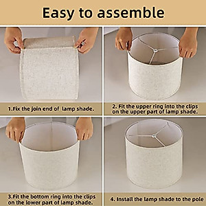 Natural Linen Lamp Shades Set of 2, 11.6 x 12.6 x 9.8 Inch Fabric Drum Lampshades Hand Crafted Medium Lampshade Covers Required Assembly for Table Lamp, Bedside Lamp, Floor Lamp, Spider Fitter, Flaxen