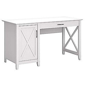 Bush Furniture Key West Computer Desk with Keyboard Tray and Storage, 54W, Pure White Oak
