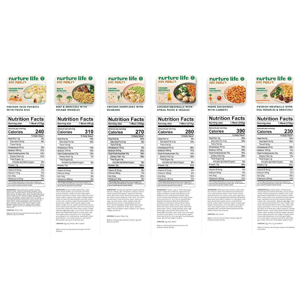 Nurture Life Healthy Toddler & Kid Food Favorites 6-Meal Variety Pack (including Chicken Meatballs and Pasta), Organic Focus