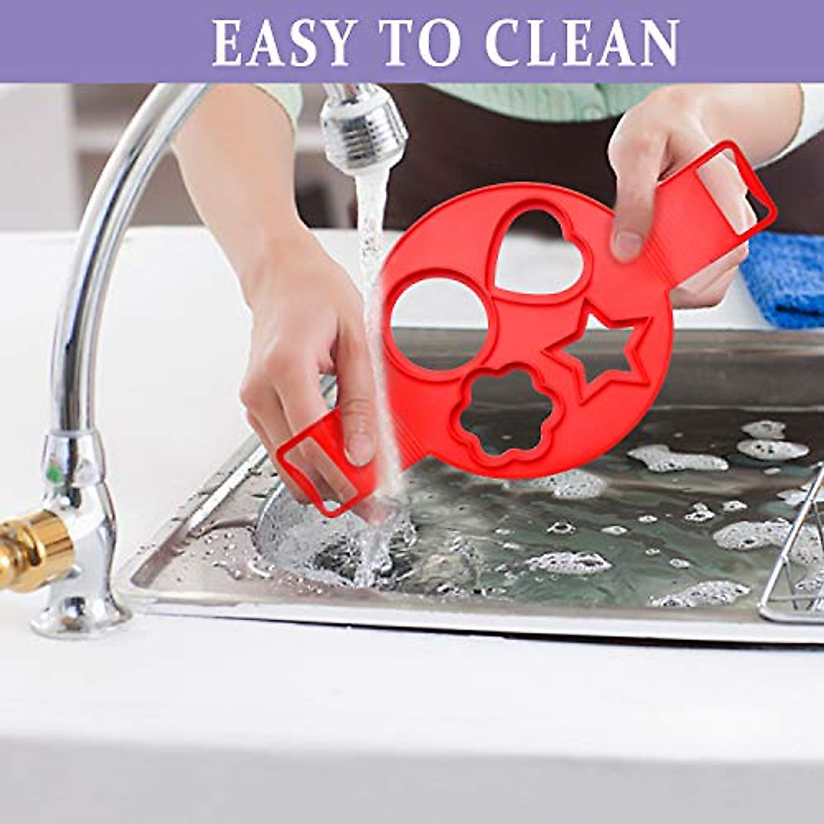 Akamino Pancake Making Mold Fried Egg Mold Reusable Silicone Pancake Maker with 4 Cavity (Heart Round Star) - 4 Pieces