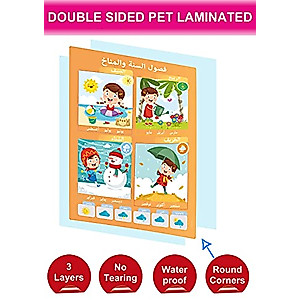 Dosmaxx 10 Large Arabic&English Educational Posters for Kids,Arabic Alphabet for Kids,Preschool, Homeschool,and Elementary Classroom Displays,Teach Numbers,Colors,Animals,Arabic Letters,Weather