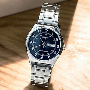 Casio MTP-V006D-1B2 Men's Stainless Steel Easy Reader Black Dial Day Date Analog Dress Watch