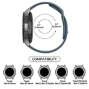 Silicone Band for Fossil Men's Gen 6/5E 44mm/Gen 5 Carlyle/Garrett/Women's Julianna Smart Watch, 22mm Adjustable Soft Silicone Sport Strap Replacement Band for Women Men (Blue Gray)