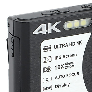 Digital Camera 4K Ultra HD Mini Camera,2.8 Inch 16X Digital Zoom Portable Compact Camera,Pocket Vlogging Camera for Teens Beginners (Black)