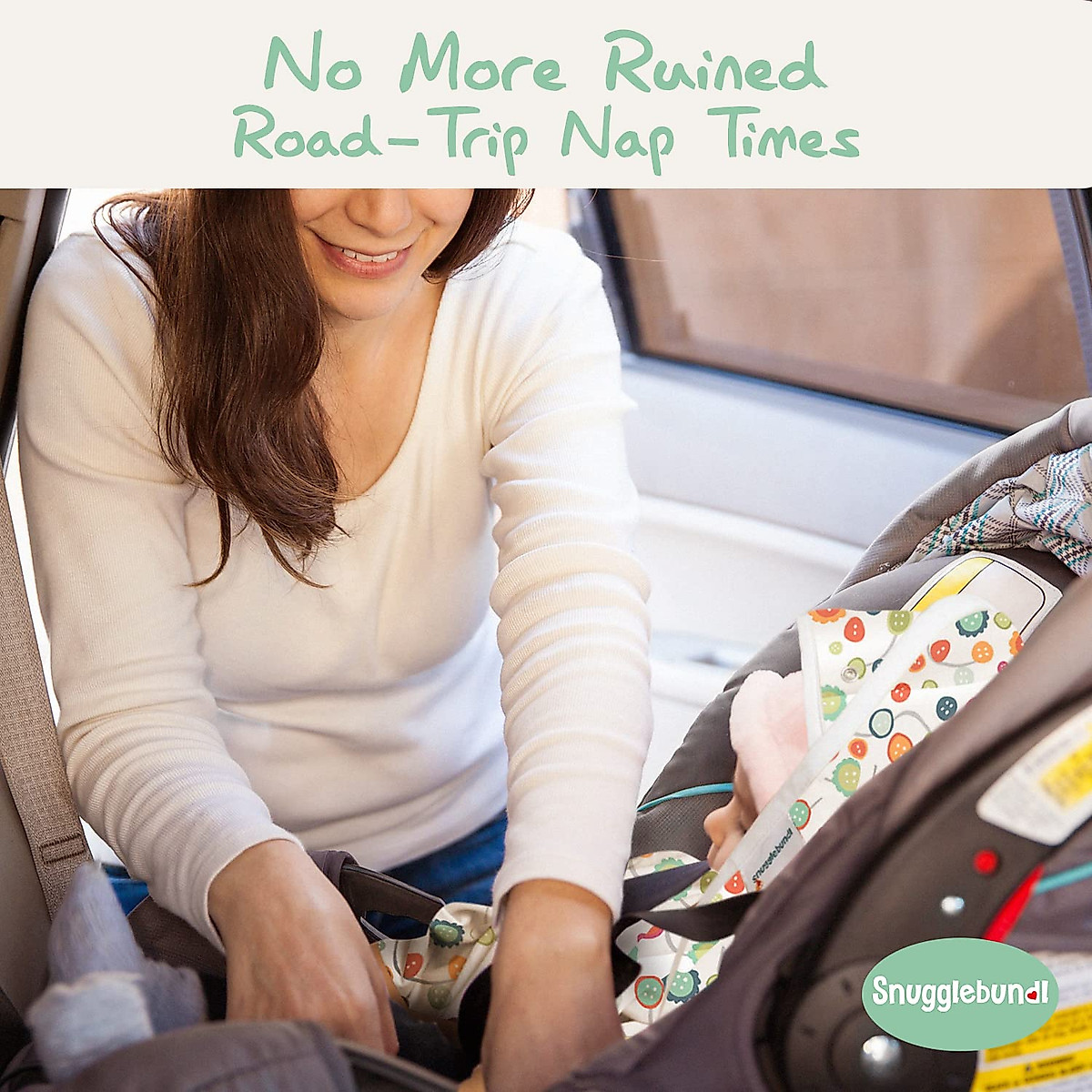 ​​Snugglebundl Baby Lift Carseat Blanket Insert (Baby Button Bunting w/ Handles) Organic Cotton Car Seat Swaddle for Baby Boys & Girls 0-18 Months