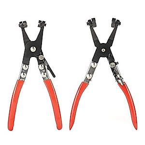 2 PCS Flat Hose Clamp Plier & 45° Angled Flat Band Hose Clamp Plier, Car Water Pipe Locking Pliers Flexible Ring Type Hose Clamp Pliers for Installation of Low Radiators and Hose Removal Tool