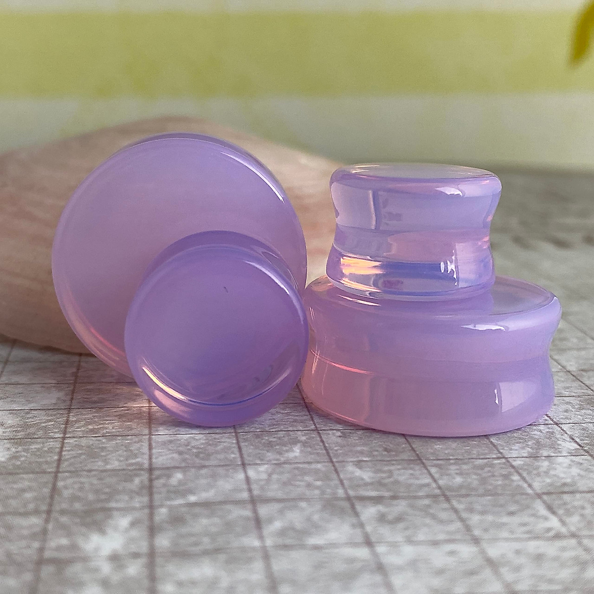 Pair of Lavender Opalite Stone Double Flare Plugs (STN-725) (5/8" (16mm))