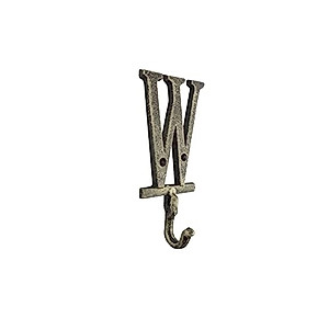Handcrafted Nautical Decor Rustic Gold Cast Iron Letter W Alphabet Wall Hook 6"