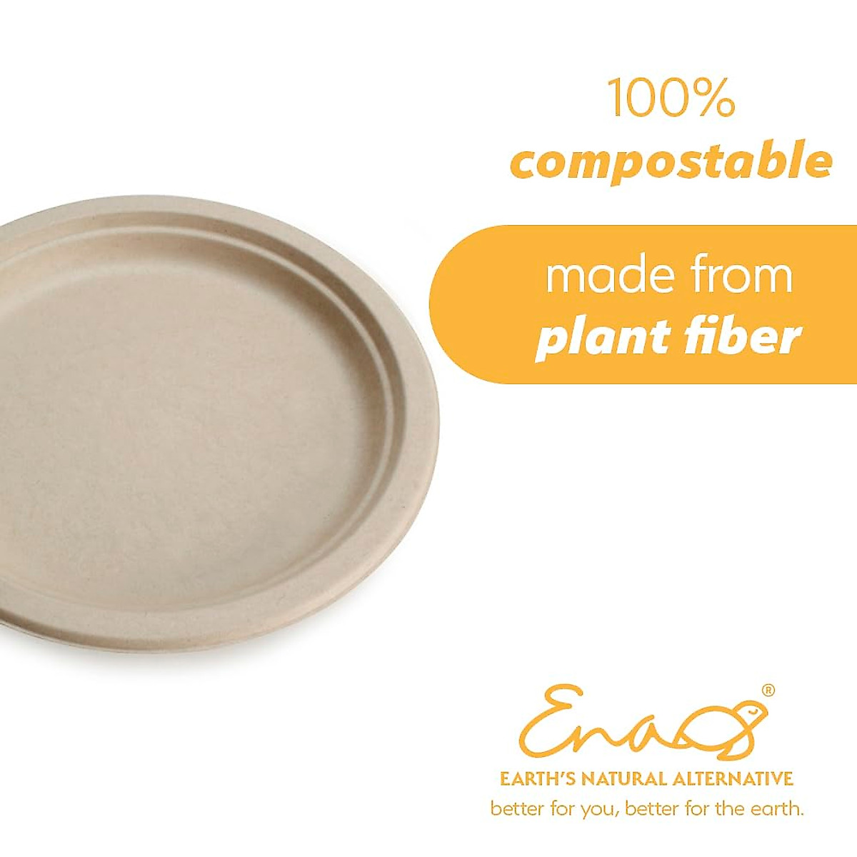 100% Compostable Disposable Paper Plates Bulk [9" 50 Pack], Bamboo Plates, Eco Friendly, Biodegradable, Sturdy Large Dinner Party Plates, Heavy-Duty, Unbleached by Earth's Natural Alternative