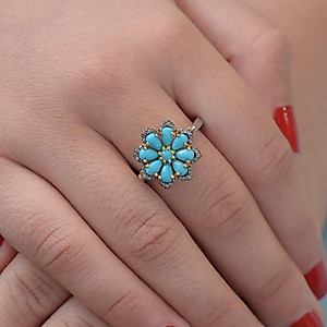 Shweta Creations Handmade Natural Diamond Ring,Diamond Flower Ring With 0.19 Carat Brown Natural Diamond (I2-I3 Clarity) And 1.45 cts. Blue Soothing Turquoise For Women Gifts On Birthday Anniversary