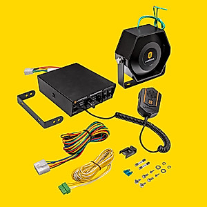 SoundAlert 12V 100W Police Siren PA System Kit [118-124dB Slim Speaker] [2 x 16A Aux Switch] [Hands-Free Air Horn] [PTT Mic] [Radio Rebroadcast] Warning Emergency Siren for Fire Tow Food Truck UTV ATV