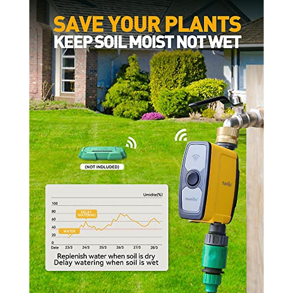 RAINPOINT WiFi Water Timer, Smart Sprinkler Timer Hose Timer WiFi Irrigation Controller, Wireless Watering System Valve, APP & Voice Control, Weather-Based Automatic Rain Delay, Brass Inlet