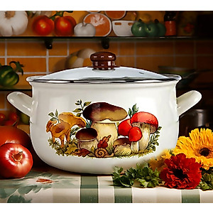 Mushrooms Enamel Belly Deep Stock Pot Set with Tempered Glass Lids Set of 3