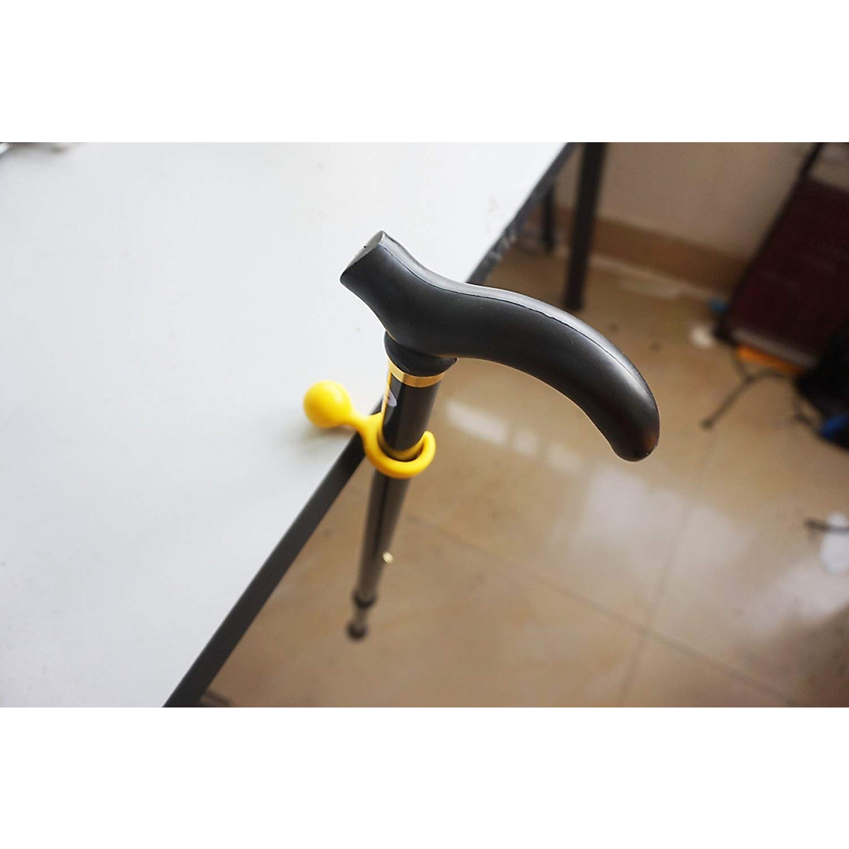 AUXPhome Easy Fit All Cane/Crutch/Walking Stick Support Clip Holder Grip Aid (Yellow) / Clip On Table Rest， and Elastic Wrist Strap (Black) / Keep Your Walking Cane Within Reach. - Universal