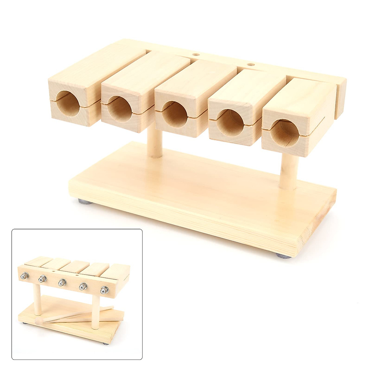 Wood Percussion Block Maple Percussion Rhythm Clapper 5 Tones with Hammer for Temples Yoga Preschool Education Venues