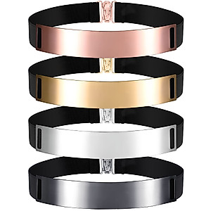 Handepo 4 Pcs Women Mirror Waist Belt Metal Stretch Dress Belts Plated Obi Band Waistband Elastic Belts for Women Metallic Mirror Waist Belt, 4 Colors
