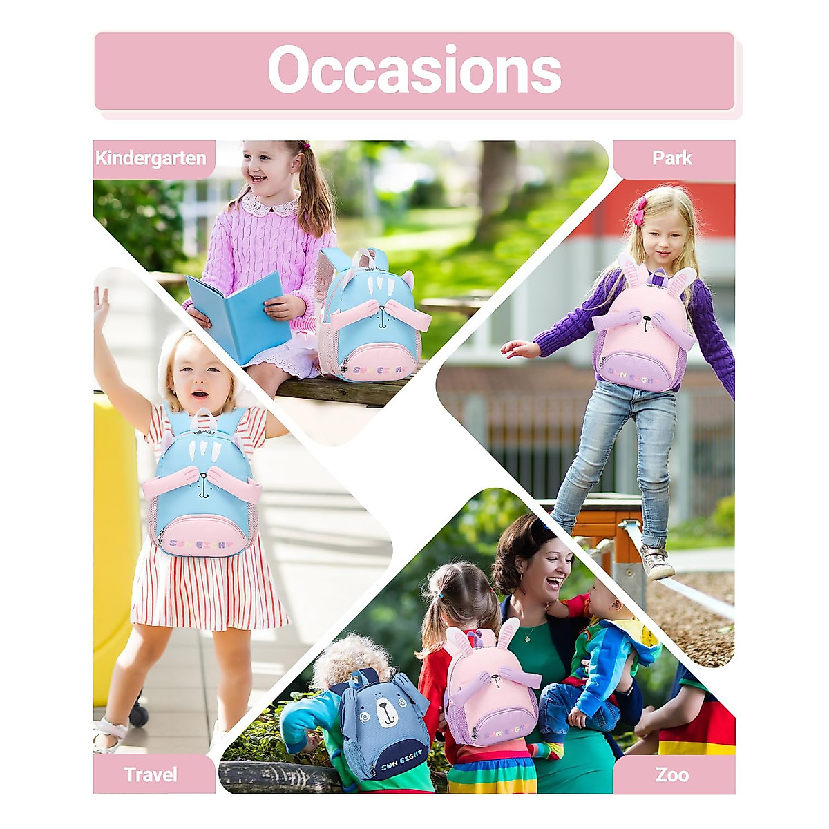 Tanou Toddler Backpack for Girls, 11'' Kids Backpacks for Pre-kindergarten, Cute Cartoon Animal Style School Bag for Little Kids Aged 1-3 Years, Pink Rabbit