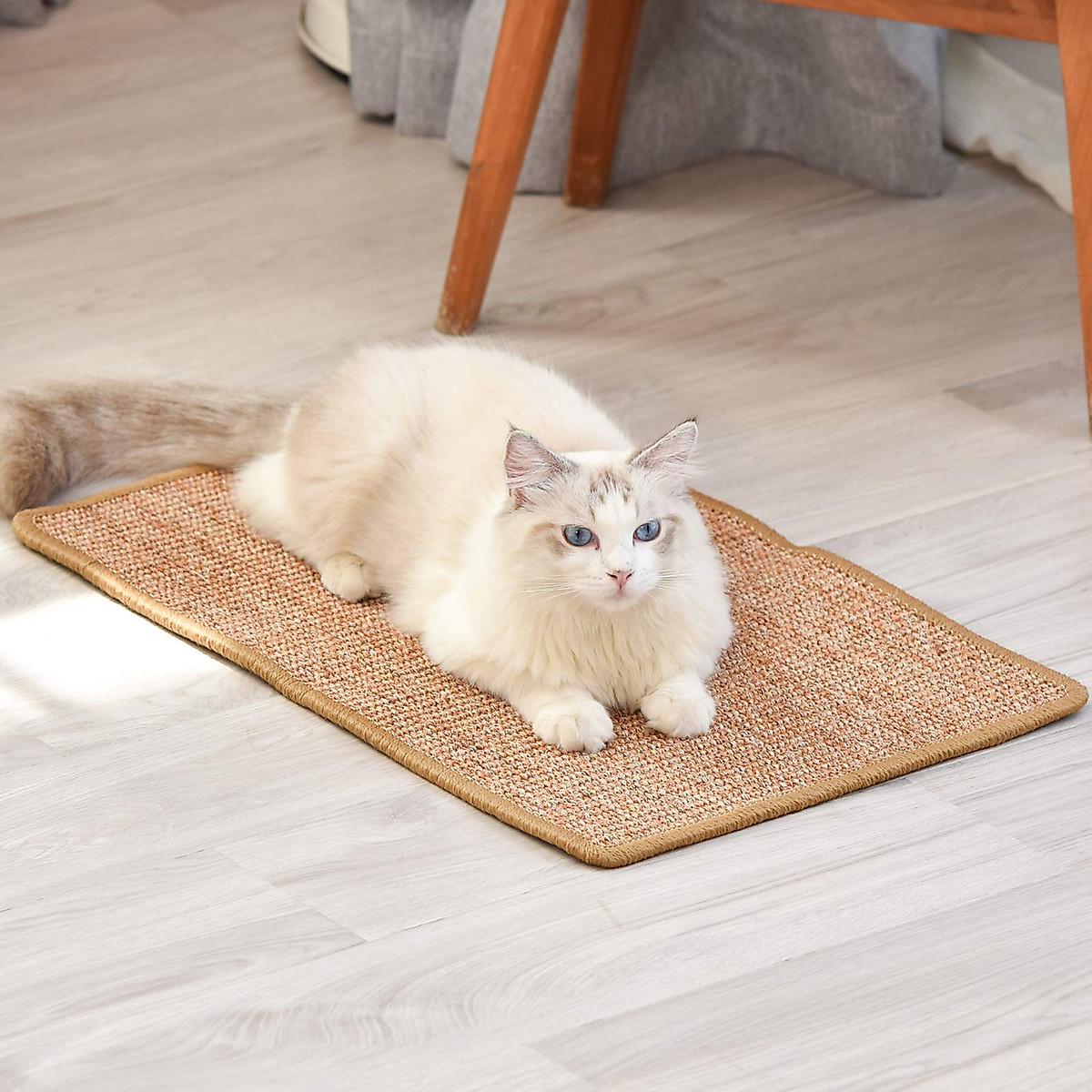 FUKUMARU Cat Scratcher Mat, 23.6 X 15.7 Inch Natural Sisal Cat Scratch Mats, Horizontal Cat Floor Scratching Pad Rug with Sticky Velcro Tapes, Protect Couch and Carpets