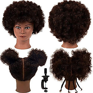 African Mannequin Head with 100% Human Hair Mannequin Head Curly Cosmetology Manican Mannequins Heads with Stand for Display Practice Braiding Styling Training Head Hair Styling