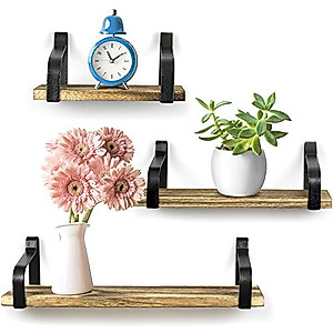 Greenco Rustic Floating Shelves, Decorative Wall Mounted Storage Shelves For Living Room, Dining Room, Office, Bedrooms- Set of 3