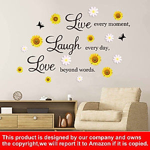 nspirational Quotes Wall Stickers Vinyl Sunflower Daisy Wall Decals Removable Motivational Lettering Positive Sayings Stickers Live Laugh Love Wall Decor Phases for Kitchen Bedroom Living Room Home…