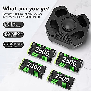 Battery Pack for Xbox One, Rechargeable Xbox One Controller Battery Pack with 4 x 2800mAh for Xbox One Series X Battery, Xbox Charging Accessories Kit for Xbox One Series S/X, Xbox One/X/S/Elite
