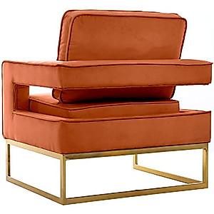 Meridian Furniture Noah Collection Modern | Contemporary Velvet Upholstered Accent Chair with Durable Stainless Steel Base, 33.5" W x 29.5" D x 35.5" H, Cognac