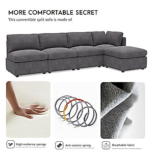 PayLessHere L Shaped Sofa Couch Convertible Sofa 4-Seat Sofa Modular Sectional Sofa Couch for Living Room Bedroom Office,Dark Gray