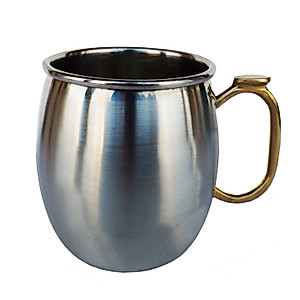 Rastogi Handicrafts Set of-4, Stainless Steel Moscow Mule Mugs Capacity-16 oz,Thumb brass handle Cold Coffee Mug/Beer Mug/Cup, Moscow Mule Mugs For Cold Drink Only
