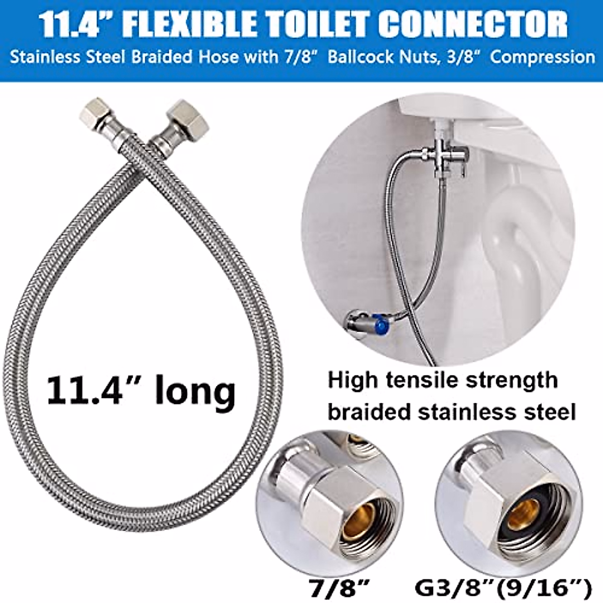 Brass Bidet T Adapter with Toilet Connector Line, Bidet Adapter Valve with Shut Off Valve, Connect to 1/2 or 3/8 Bidet Hose, 7/8" Toilet Tee Adapter for Handheld Bidet Attachment,Chrome,SonTiy