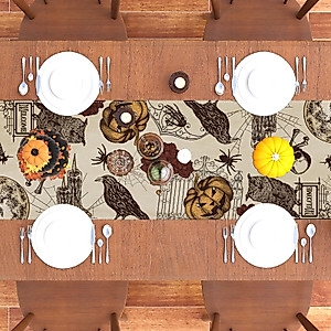 Rvsticty Linen Retro Halloween Table Runner Halloween Gothic Skull Tablecloth Day of The Dead Roses Skull Decor Halloween Decorations and Supplies for Home Kitchen Table-13×72’’