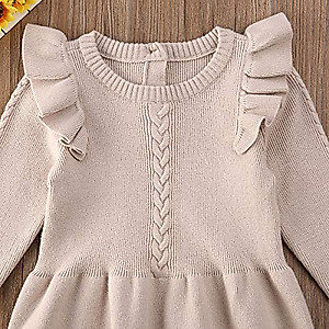 Merqwadd Infant Toddler Baby Girl Warm Romper Solid Longsleeve Knit Sweater Winter Rompers (Knitted Romper-Apricot, 6-12 Months)