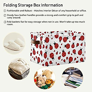 Wusikd Ladybug Storage Basket Set of 1 Large Fabric Funny Storage Basket Bins Box Cube with Handles Collapsible Closet Shelf Clothes Organizer Basket for Nursery Bedroom