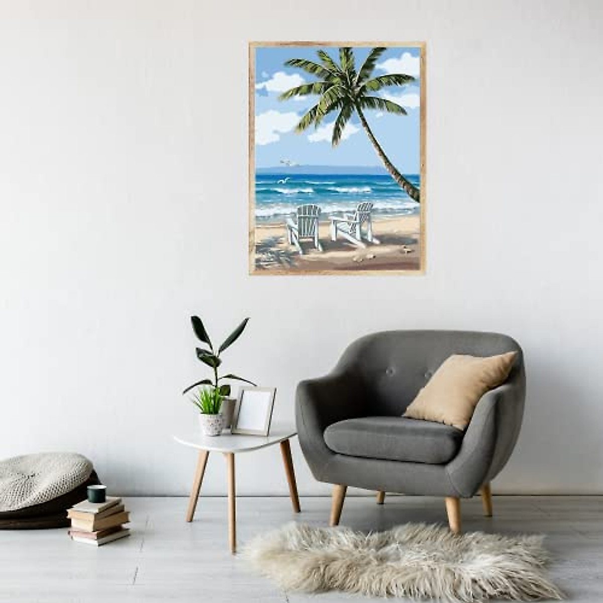RMANA Acrylic Paint by Number Landscape On Canvas Art for Beginner Adults Students Teens Painting by Numbers DIY Arts Crafts Peinture Numero Advanced Abstract- Sunny Beach Palm Tree
