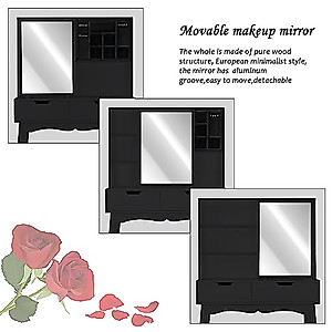 LYNSLIM Vanity Desk, Makeup Vanity with Mirror & LED Lights，Makeup Vanity Table with 2 Drawers & 4 Storage，Small Vanity Set Storage Stool for Dressing Bedroom (Black, Big)