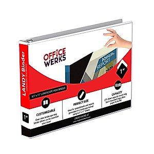 8.5" X 11" Landscape View Binder, 3-Ring Binder 1" Capacity Round Ring, White Horizontal Formatted Binder with Clear Cover Pockets, Perfect for Documents, Projects and More